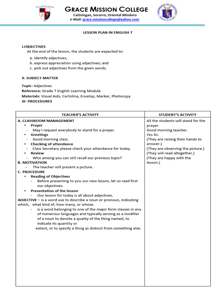 Detailed Lesson Plan in English 7 Compress - pdf1212 | PDF | English ...