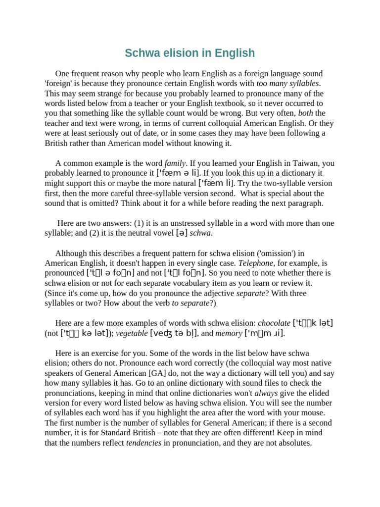 Schwa Elision in English | PDF | English Language | Stress (Linguistics)