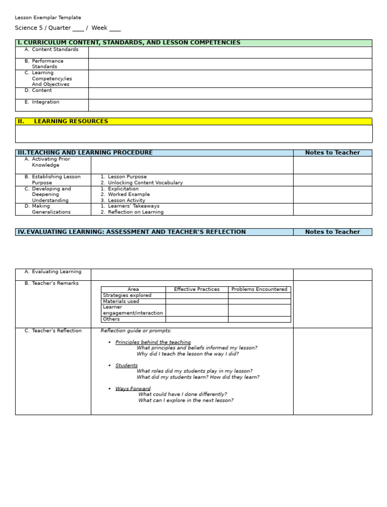 Editable Lesson Exemplar Template | PDF
