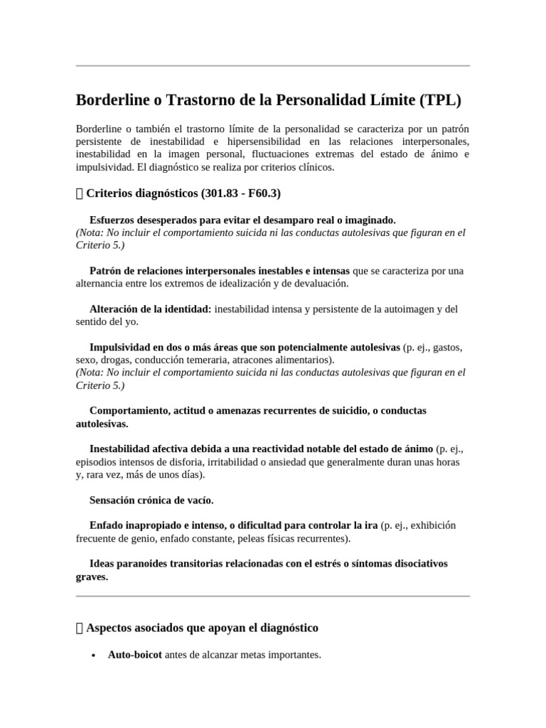 Borderline o Trastorno de La Personalidad Límite | PDF | Trastorno límite de la personalidad ...