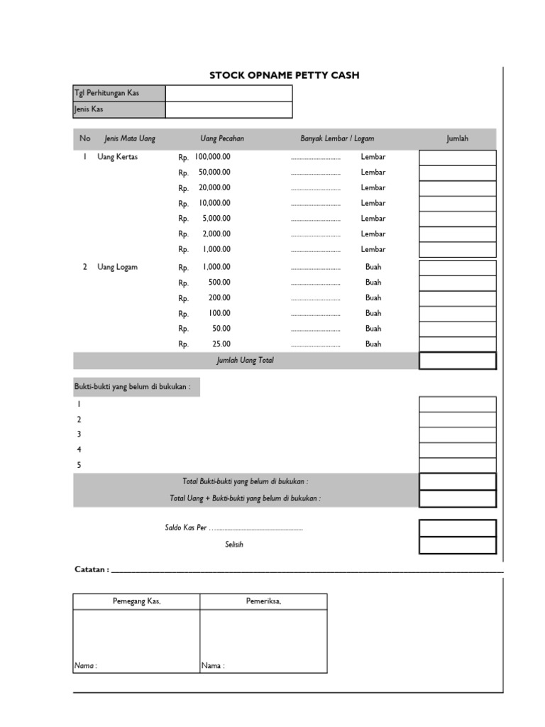 Stock Opname Petty Cash 2023 | PDF
