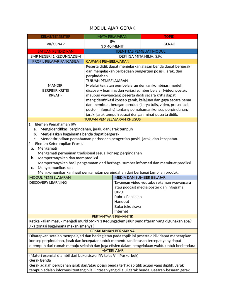 Modul Ajar Gerak | PDF