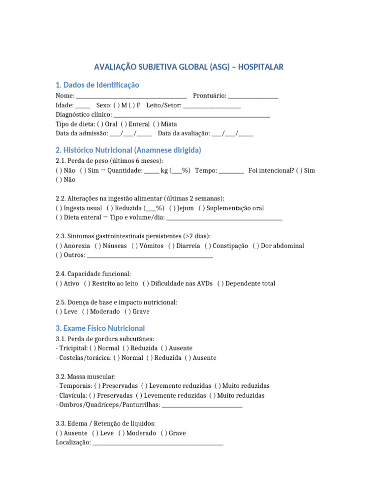 Avaliação ASG Hospitalar Nutricional | PDF