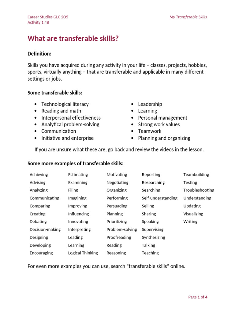 1.4B My Transferable Skills Finished | PDF | Skill | Learning