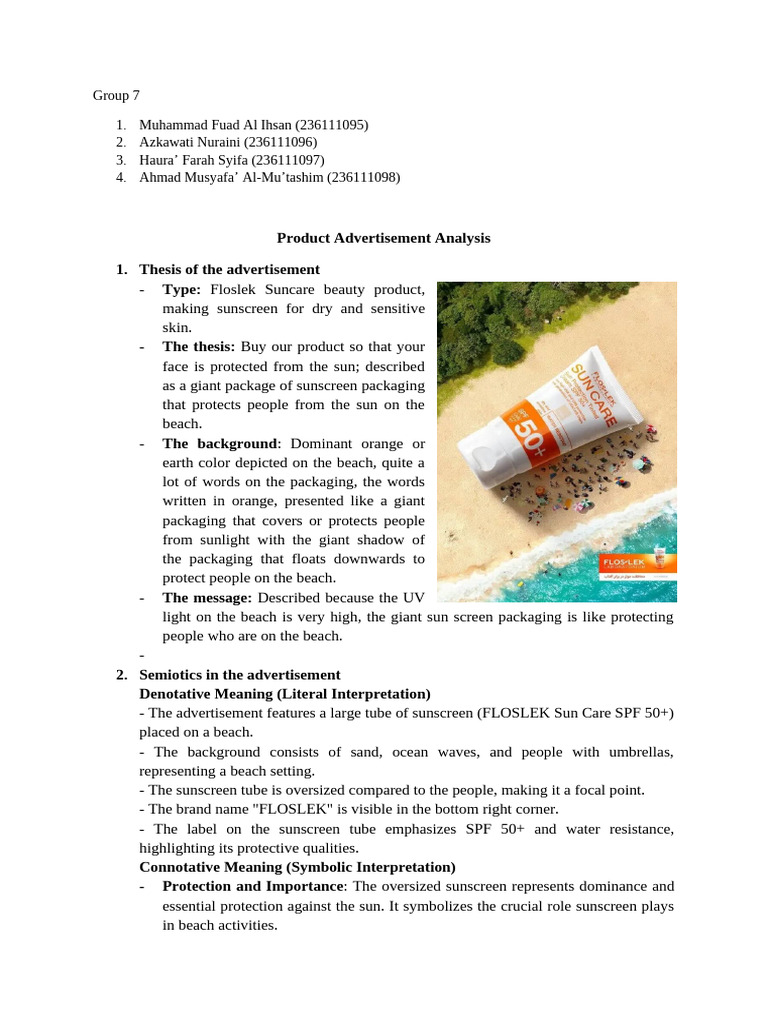 Group 7 - Product Advertisement Analysis | PDF | Sunscreen
