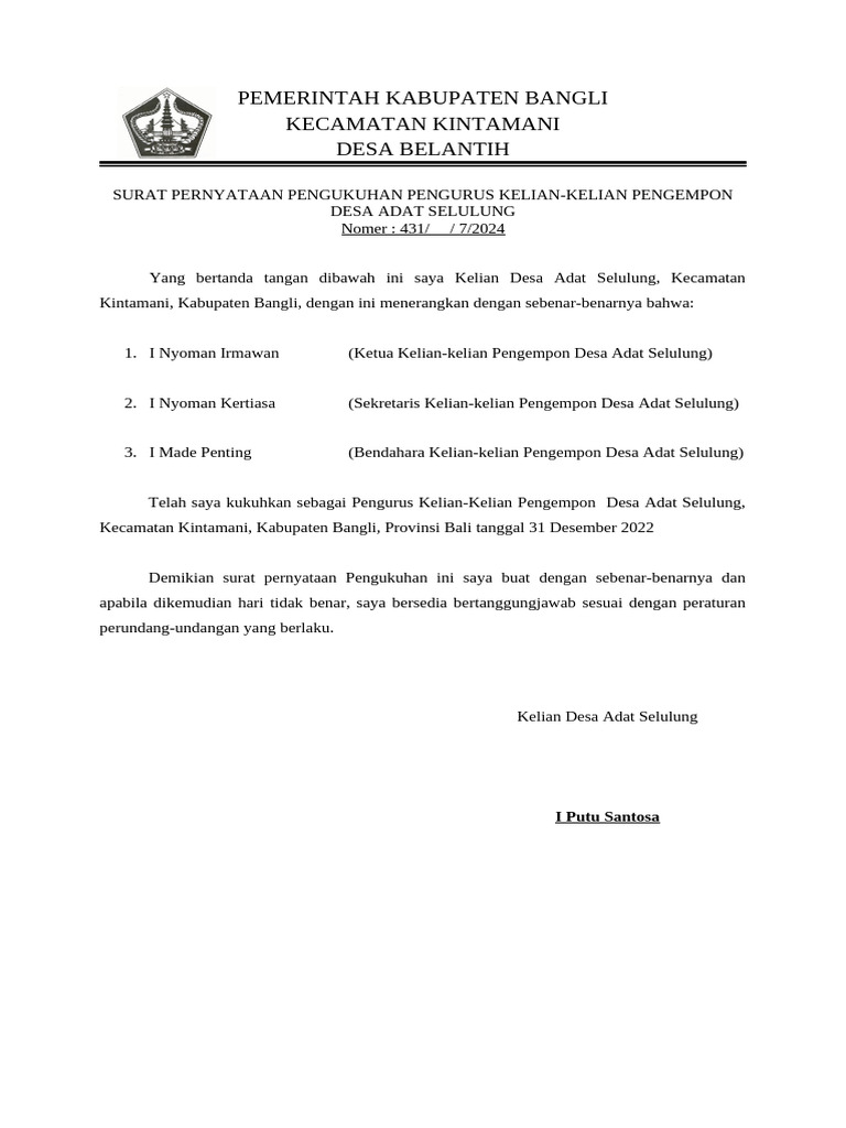 Surat Pengukuhan | PDF