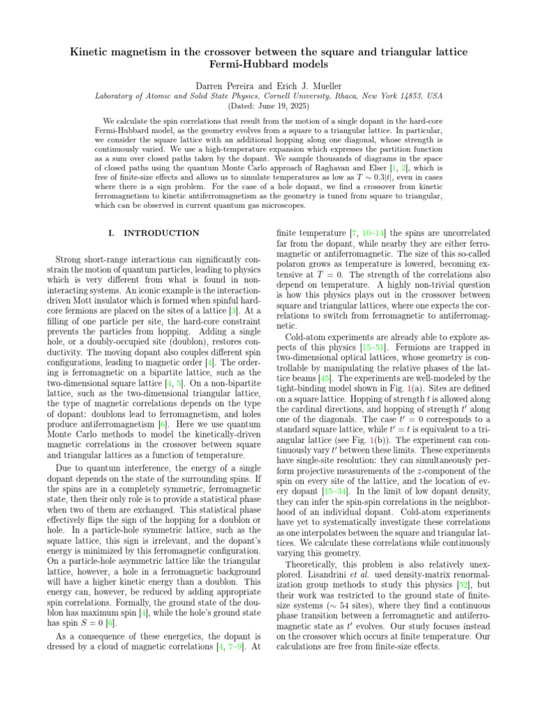 Kinetic Magnetism in The Crossover Between The Square and Triangular Lattice Fermi-Hubbard ...