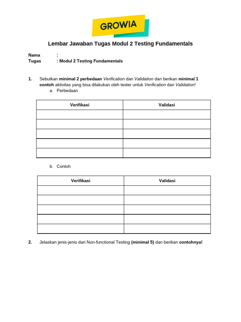 Lembar Jawaban Tugas Modul 2 (Testing Fundamentals) | PDF