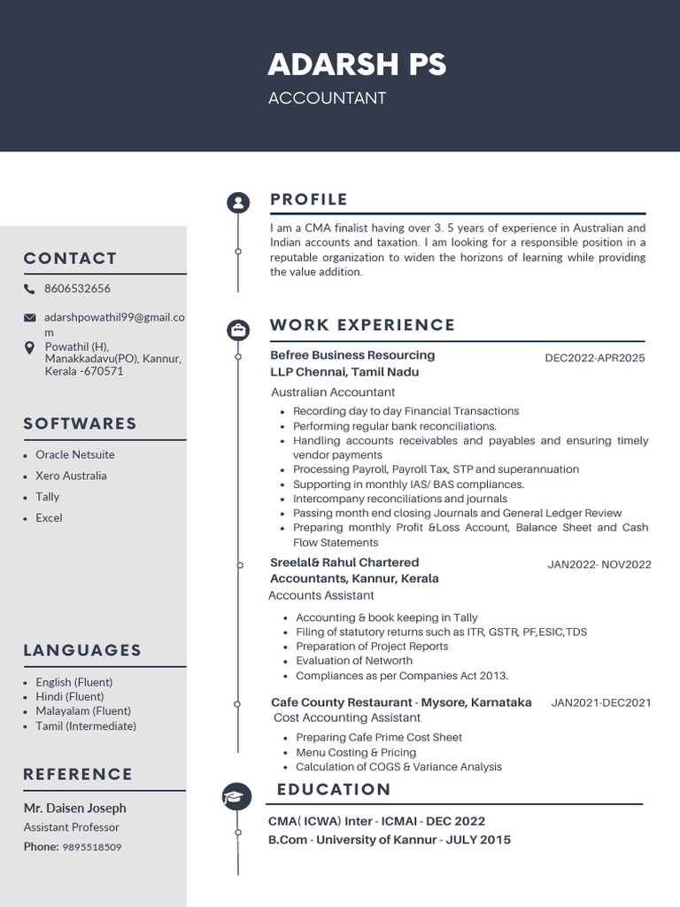 Blue and Gray Simple Professional CV Resume | PDF | Business | Accounting