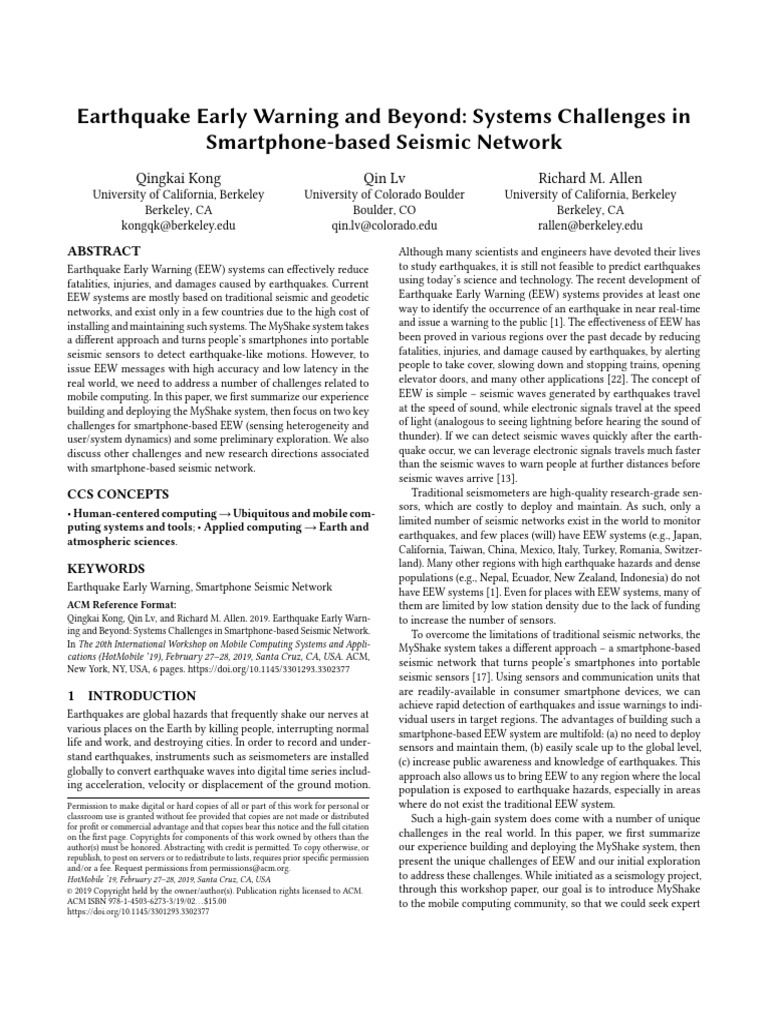Smartphone-Based Earthquake Early Warning | PDF | Seismology | Earthquakes