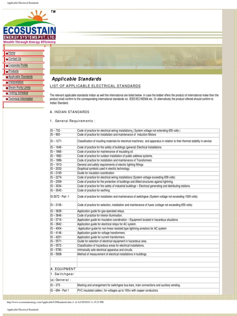 Applicable Electrical Standards | Electrical Wiring | Alternating Current