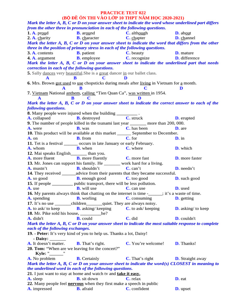 Practice Test 022.2020 | PDF | Sydney