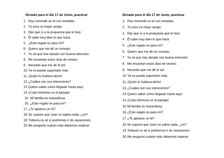 Dictado de frases para practicar español | PDF