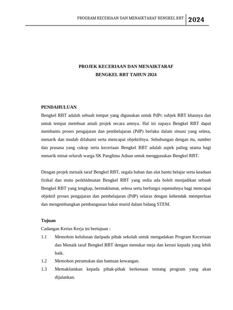 KK Projek Keceriaan DN Naik Taraf Bengkel RBT Skpa 2024 - PCG | PDF