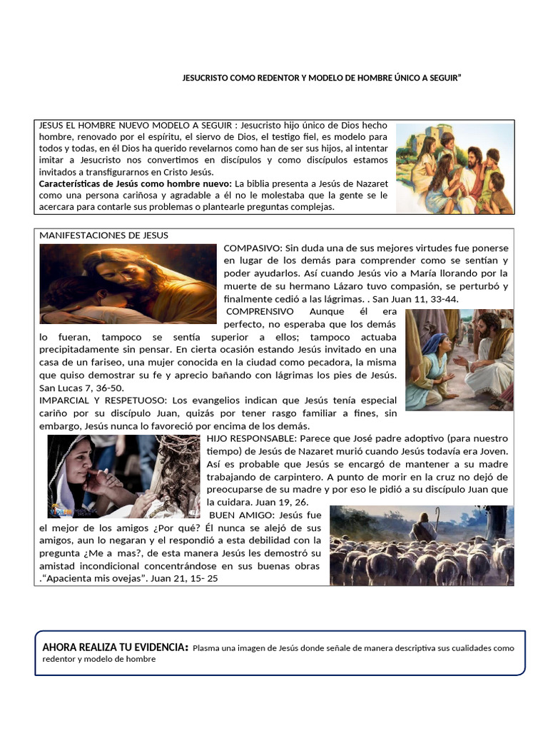 Jesucristo Como Redentor y Modelo de Hombre Único A Seguir 3° | PDF ...