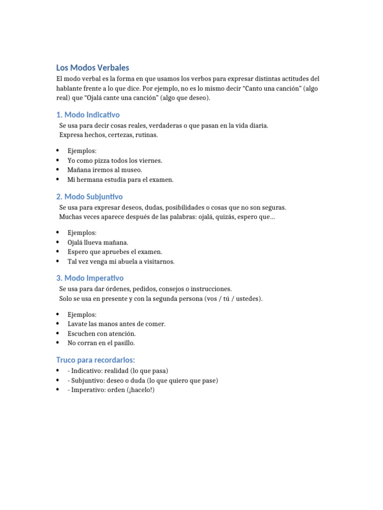 Modos Verbal Sexto Grado | PDF