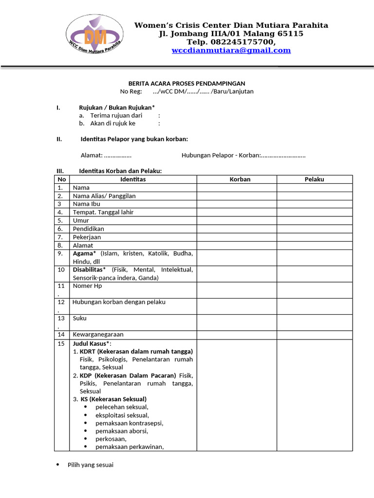 Form BAP WCC DMP 3L Lengkap | PDF
