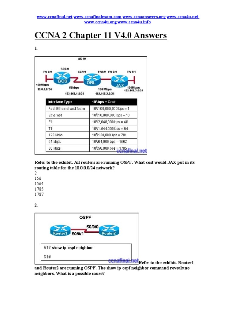 CCNA 2 Chapter 11 V4.0 Answers 2011 | PDF | Router (Computing ...