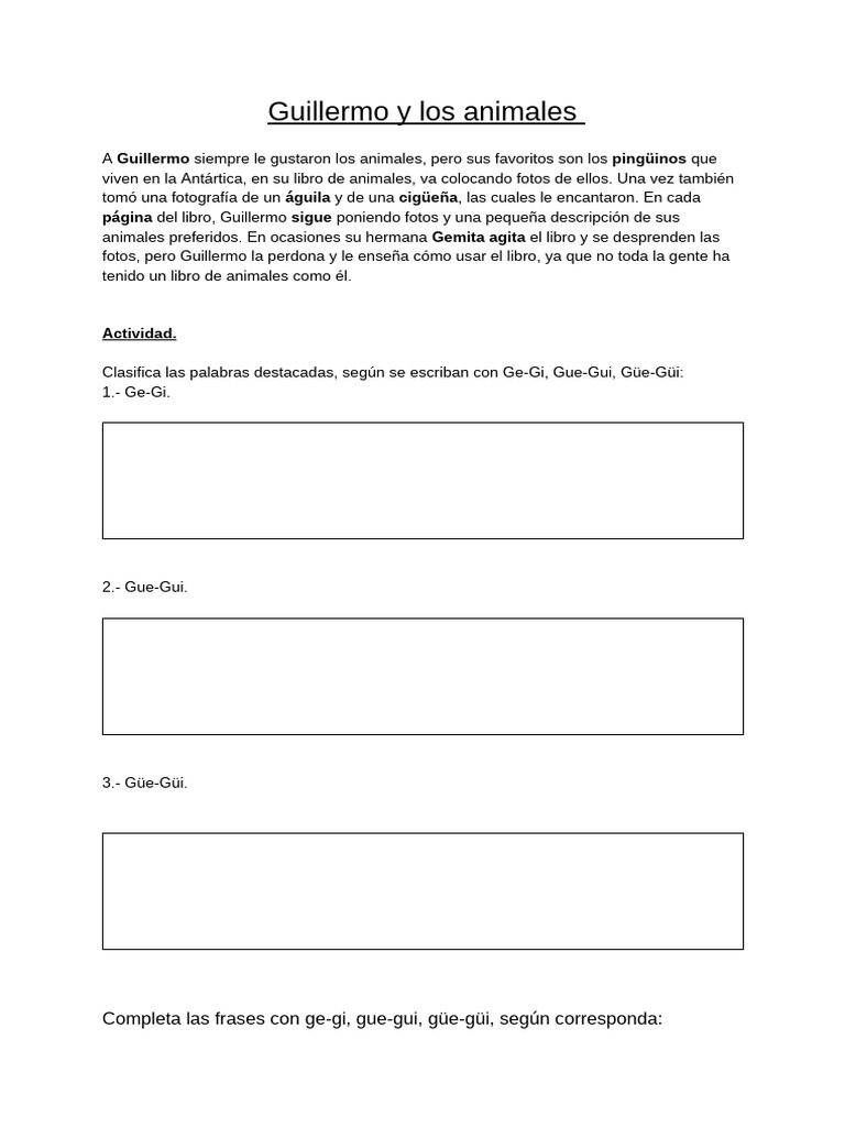 Clasificación de palabras con Ge-Gi y Gue-Gui | PDF