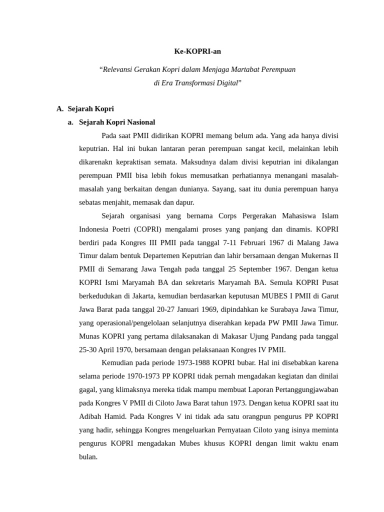Sejarah KOPRI dan Perannya untuk Perempuan | PDF