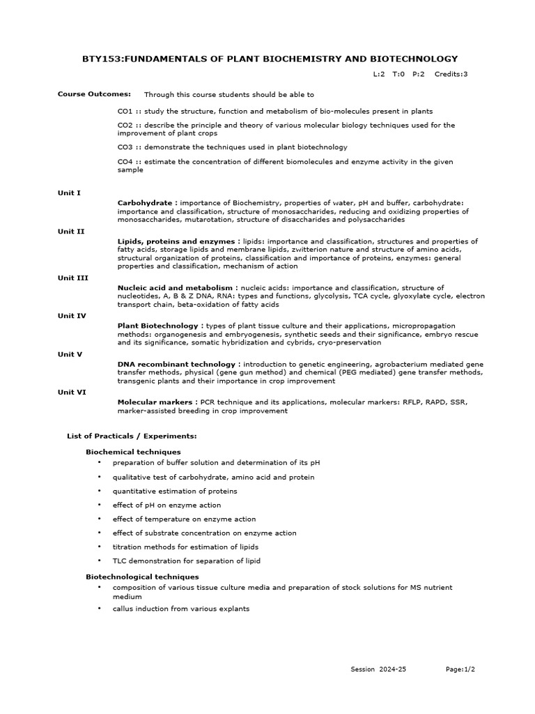 Plant Biochemistry & Biotechnology Course | PDF | Metabolism | Biochemistry