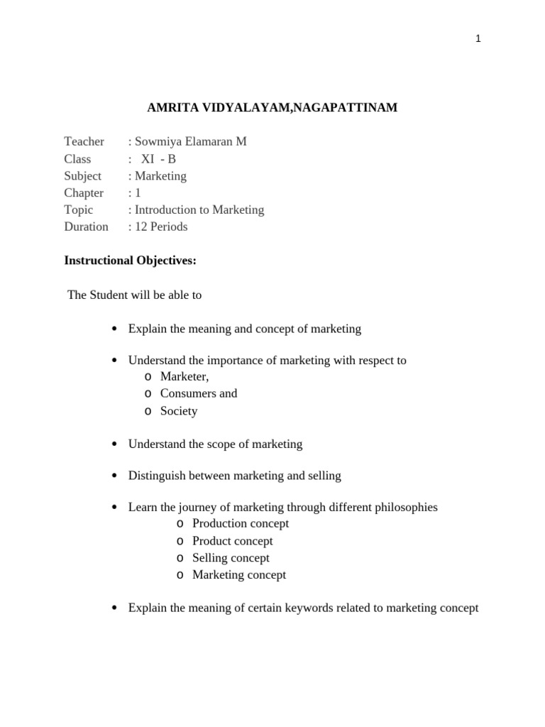 Introduction to Marketing for Class XI | PDF | Marketing | Market ...