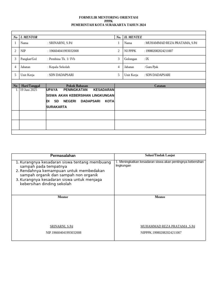 1 Formulir Mentoring | PDF