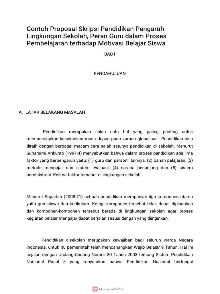 Bagi Dokumen - Tips Contoh Proposal Skripsi Pendidikan Pengaruh Lingkungan Sekolah 5607 | PDF