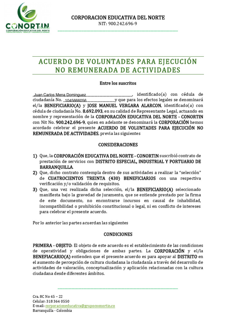 Acuerdo de Voluntades | PDF