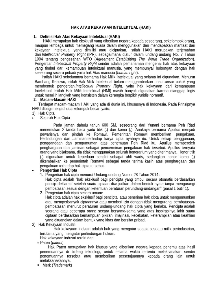 Pengertian dan Macam HAKI | PDF