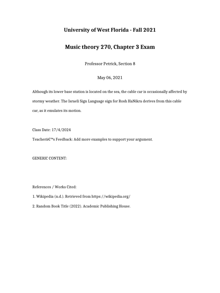 Music Theory 270 Chapter 3 Exam | PDF