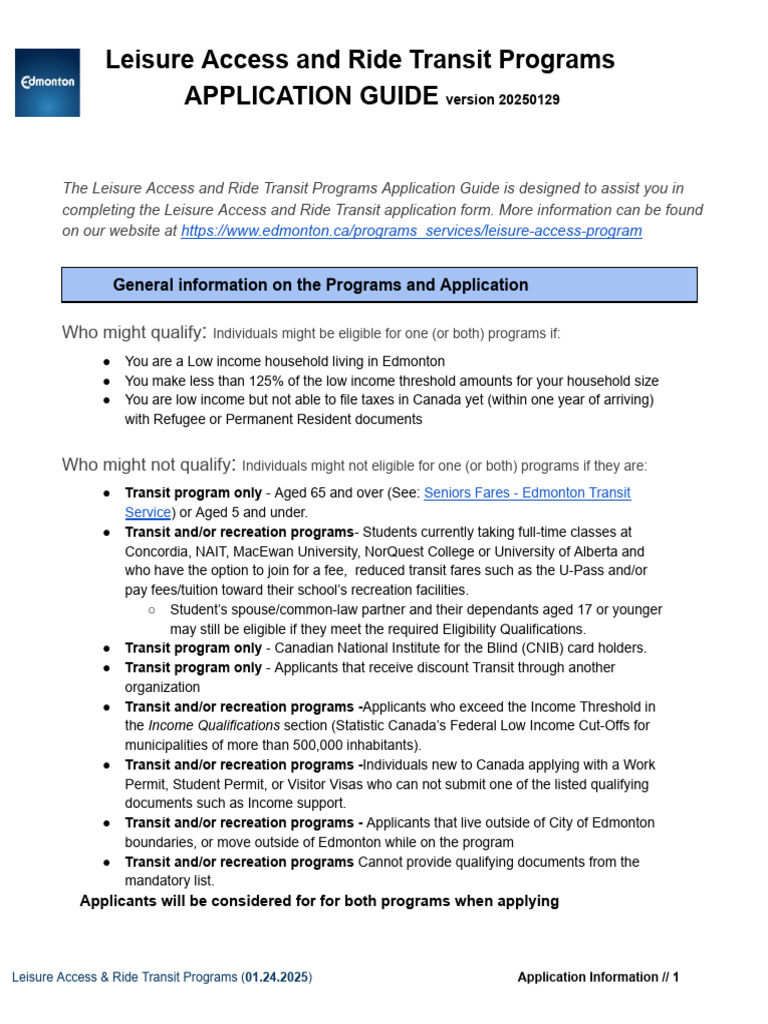 Leisure Access Ride Transit Application Information | PDF