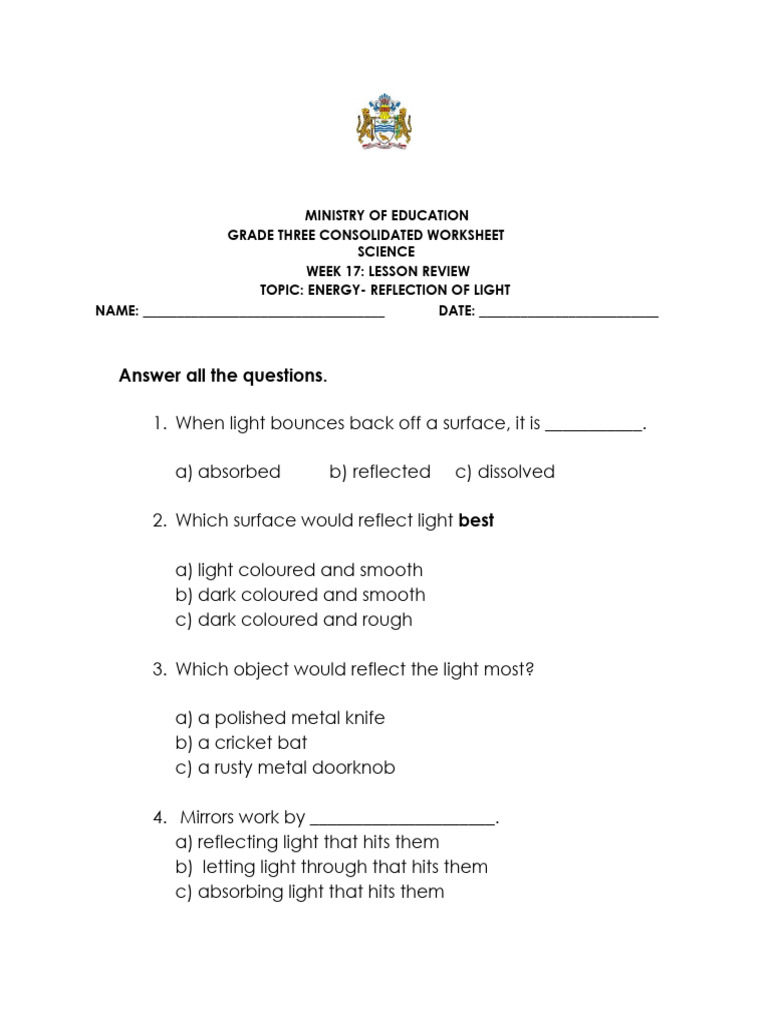 Grade 3 Science Week 17 Review - 2022 - Consolidated Worksheet | PDF