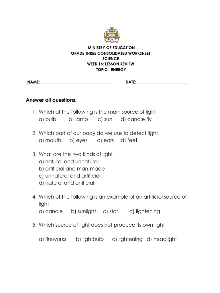 Grade 3 Science Week 16 Review - 2022 - Consolidated Worksheet | PDF
