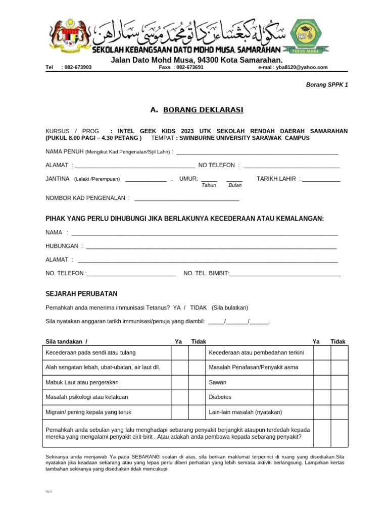 Borang Deklarasi Aktiviti Intel Geek Kids | PDF