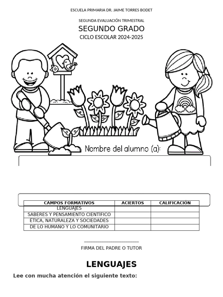 Evaluación Trimestral 2° Grado 2024-2025 | PDF