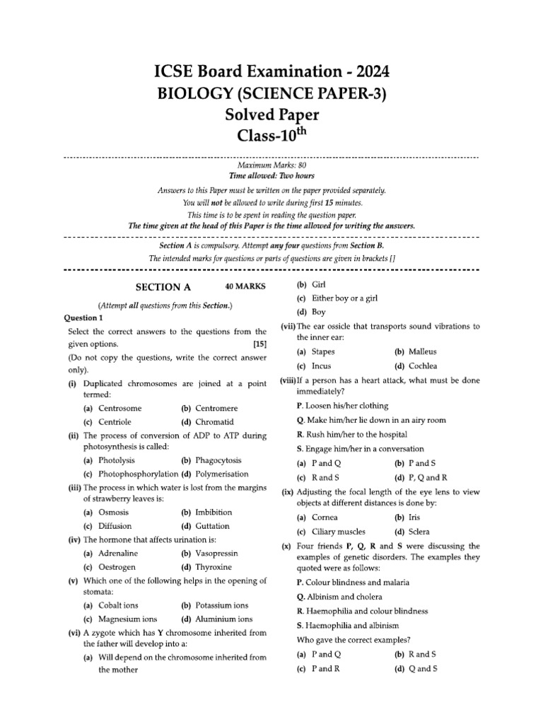 Bio 2024 Question Paper | PDF