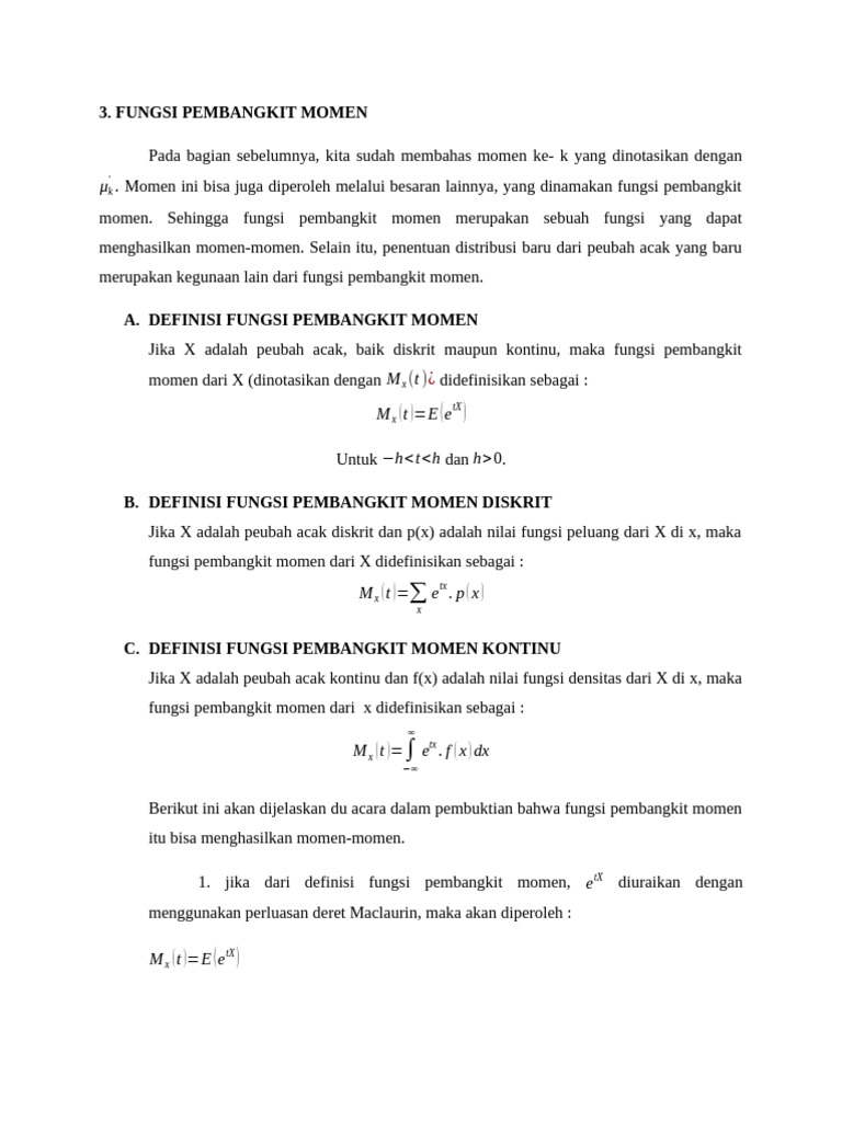 Definisi dan Pembuktian Fungsi Pembangkit Momen | PDF