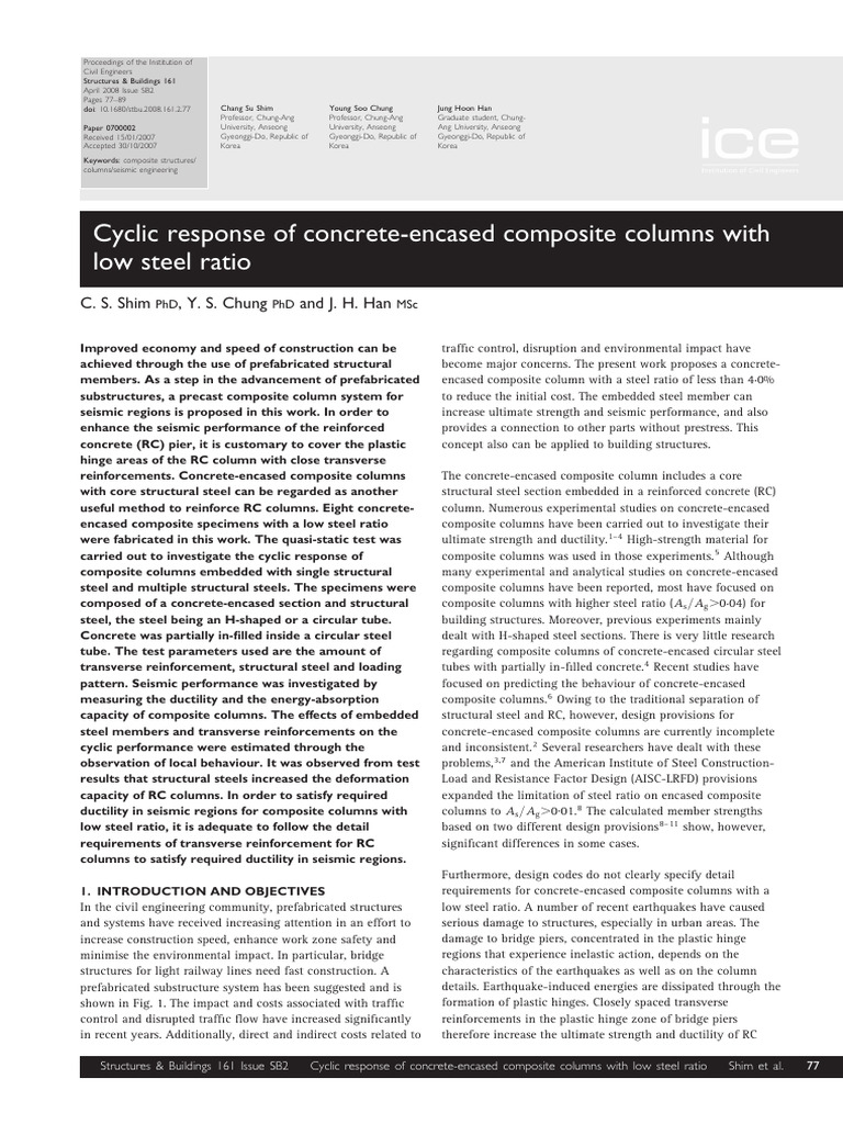 Cyclic Response of Concrete-Encased Composite Columns With Low Steel ...