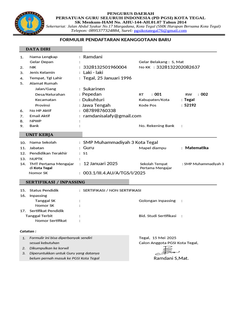 Formulir Anggota Baru1 | PDF