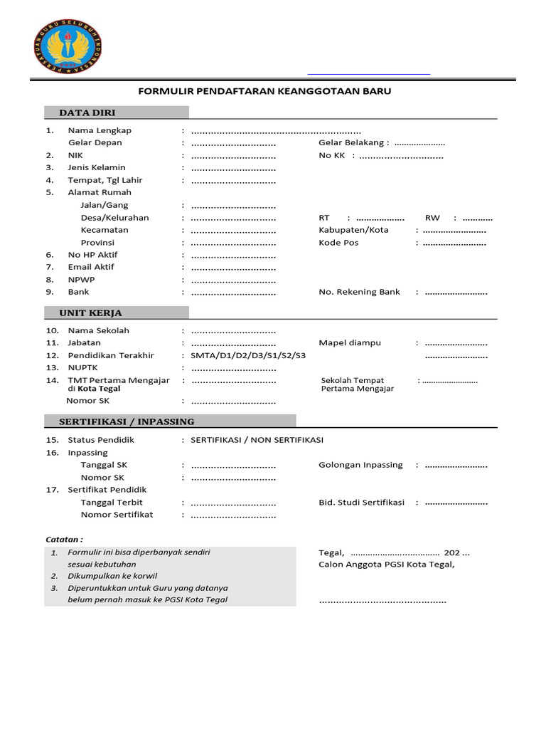 Formulir Anggota Baru | PDF