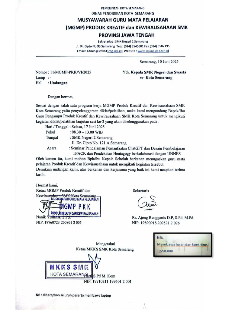 Undangan MGMP 17 JUNI 2025 | PDF