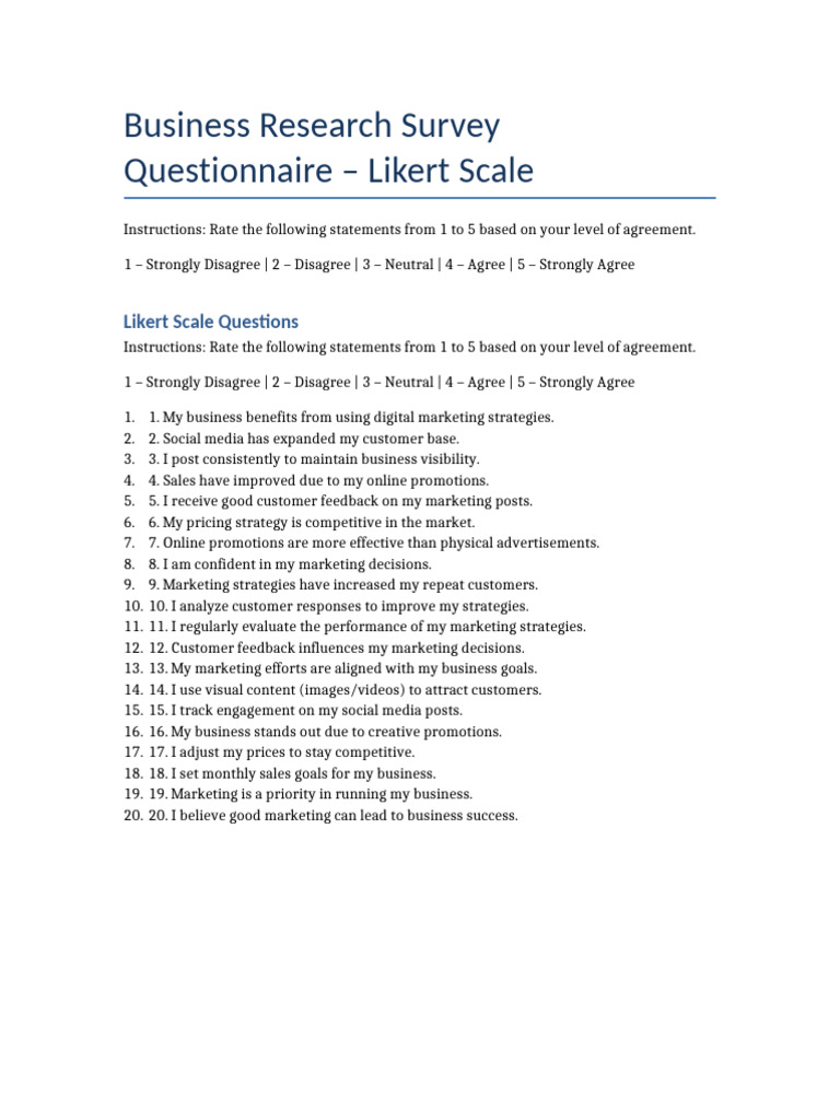 Likert Scale Instructions for Survey | PDF