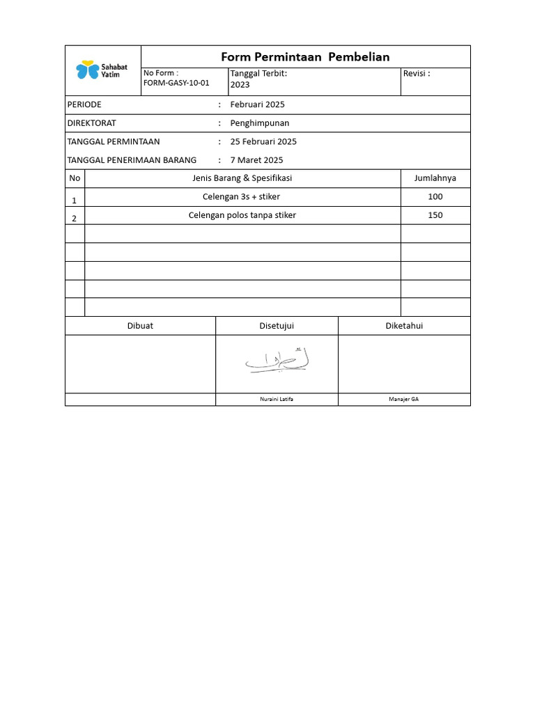 Form Permintaan Pembelian | PDF