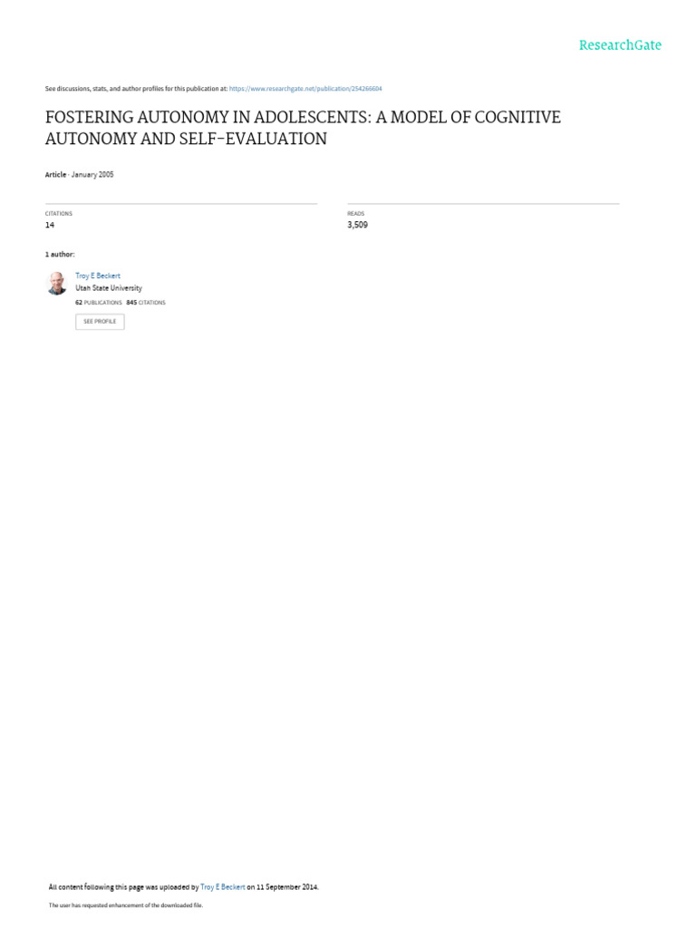 Fostering Autonomy in Adolescents A Model of Cogni | PDF | Adolescence ...