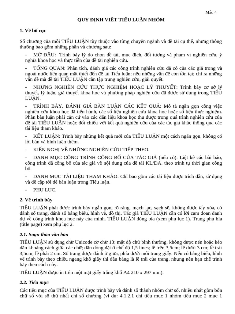 Mau 4. Quy Dinh Viet TIEU LUAN 2025 | PDF