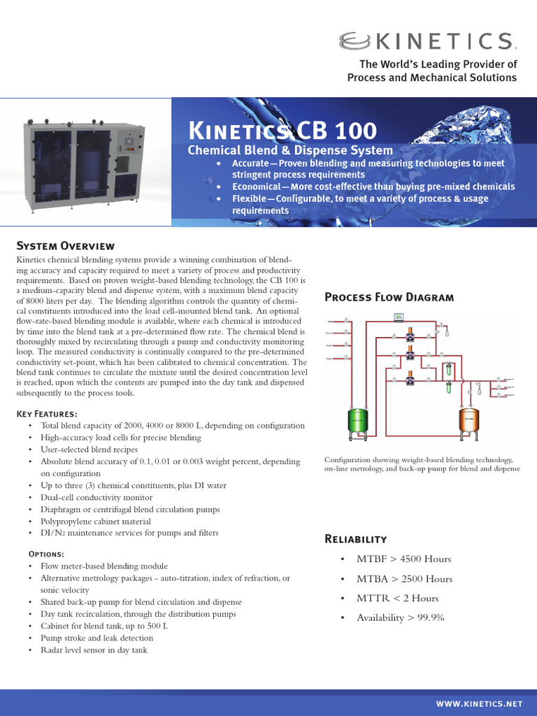Kinetics CB 100 Chemical Blending System | PDF | Pump | Chemical Substances