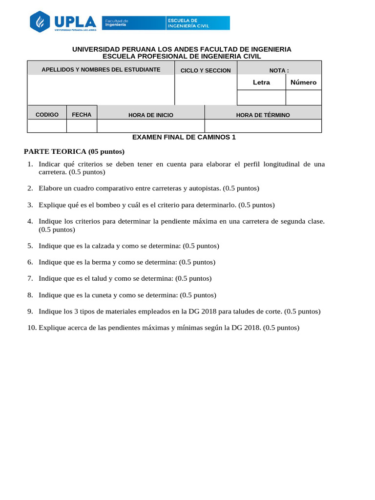 Examen Final Caminos 1 - A1 | PDF