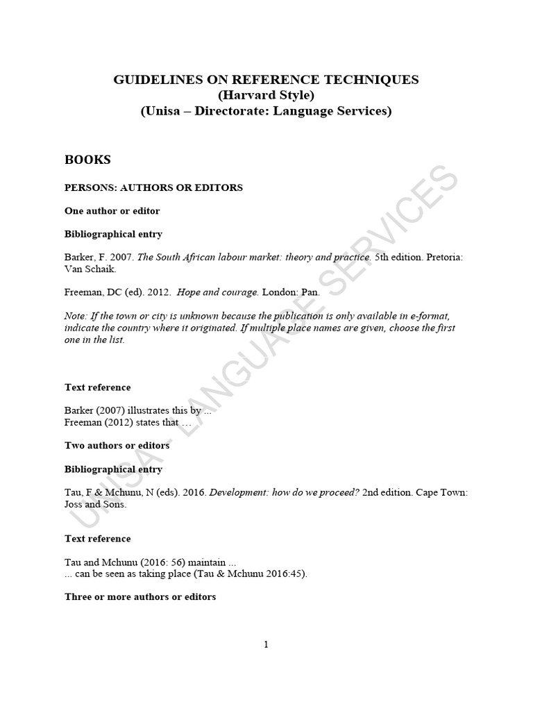 Harvard Style of Referencing UNISA 2016 | PDF | Bibliography | Publishing