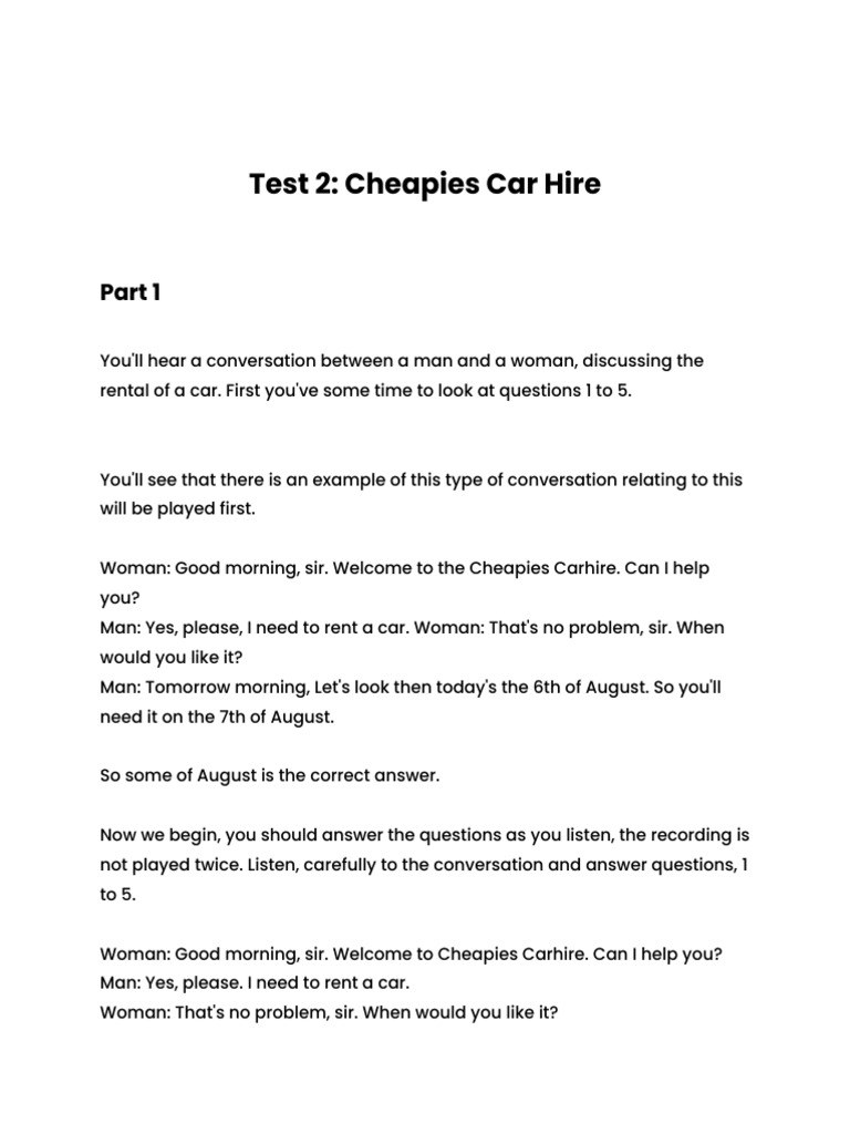 Cheapies Car Hire Listening Practice | PDF | Supermarket | Retail